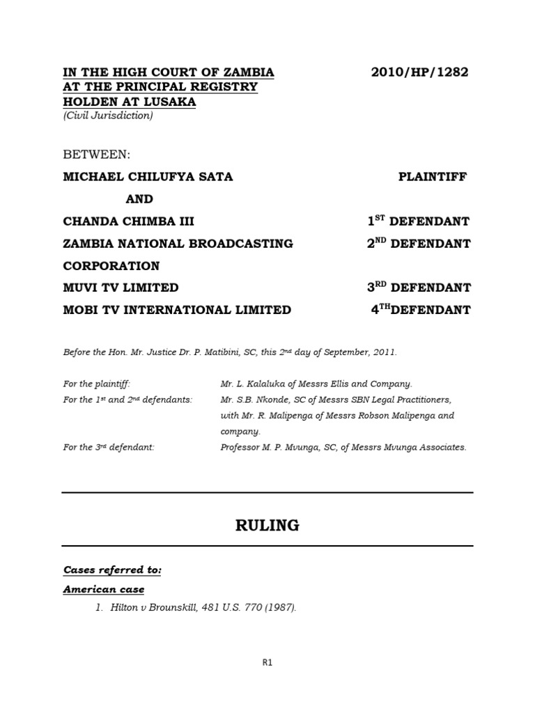 Sata v. Chimba: Interim Injunction Ruling | PDF | Habeas Corpus ...