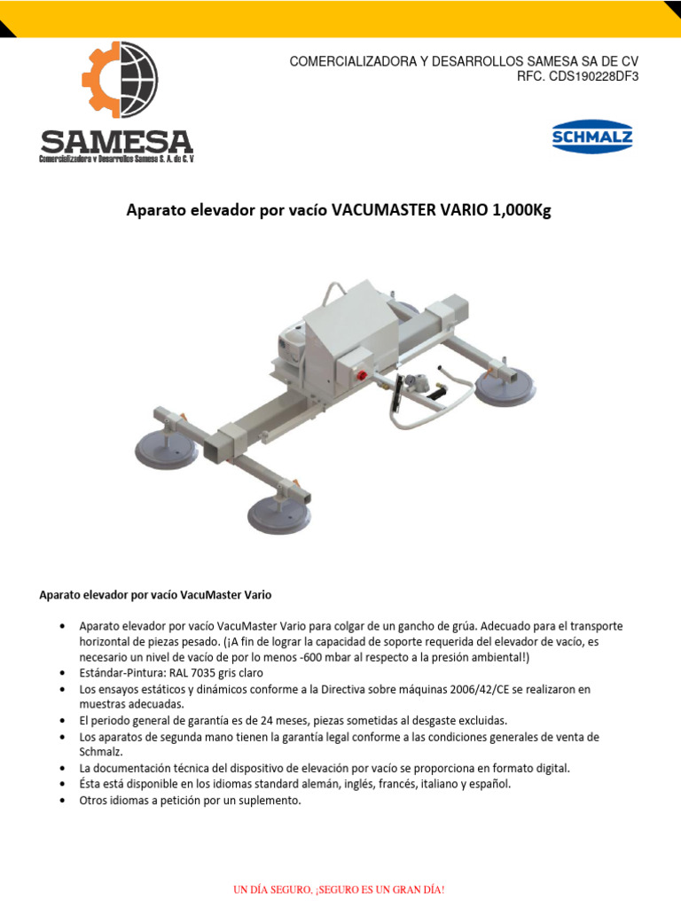 Elevador por vacío VacuMaster Vario | PDF