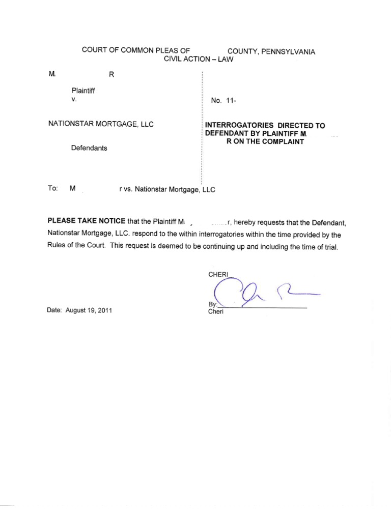 Interrogatories in Smiler v. Nationstar | PDF | Discovery (Law) | Lawsuit