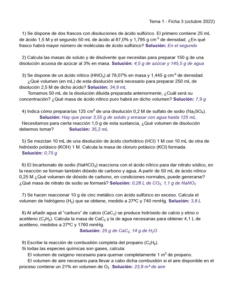 Basic Chem Worksheet Spanish n3 | PDF | Ácido | Bicarbonato de sodio