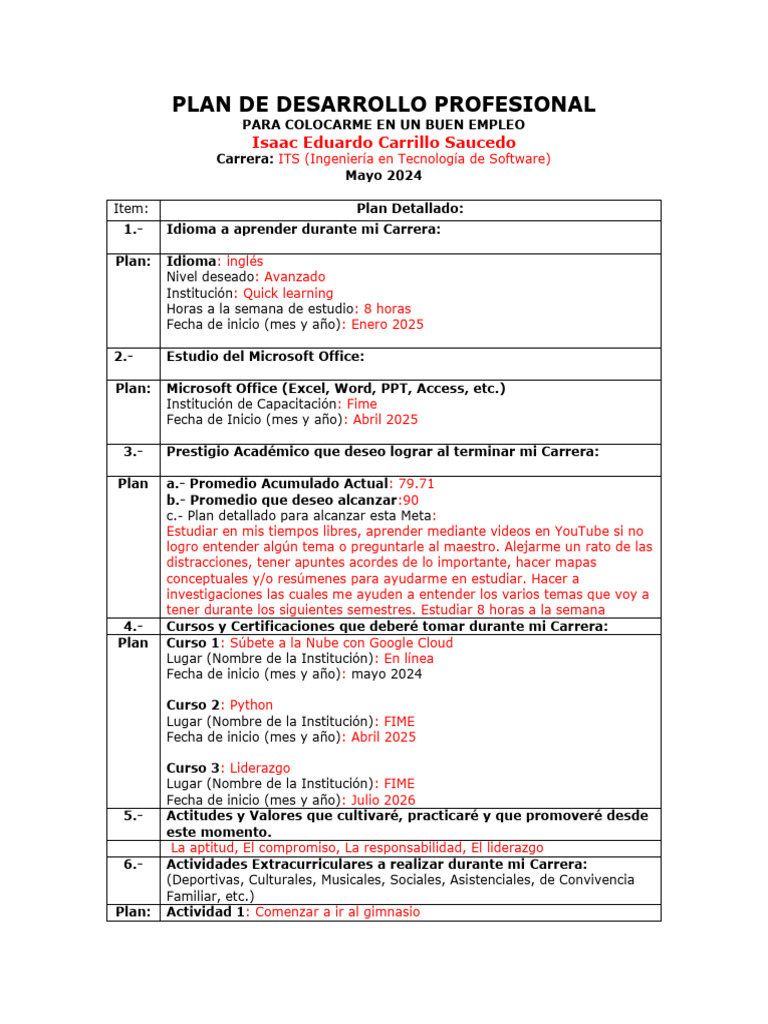 Plan de Desarrollo Profesional | PDF | Informática | Software