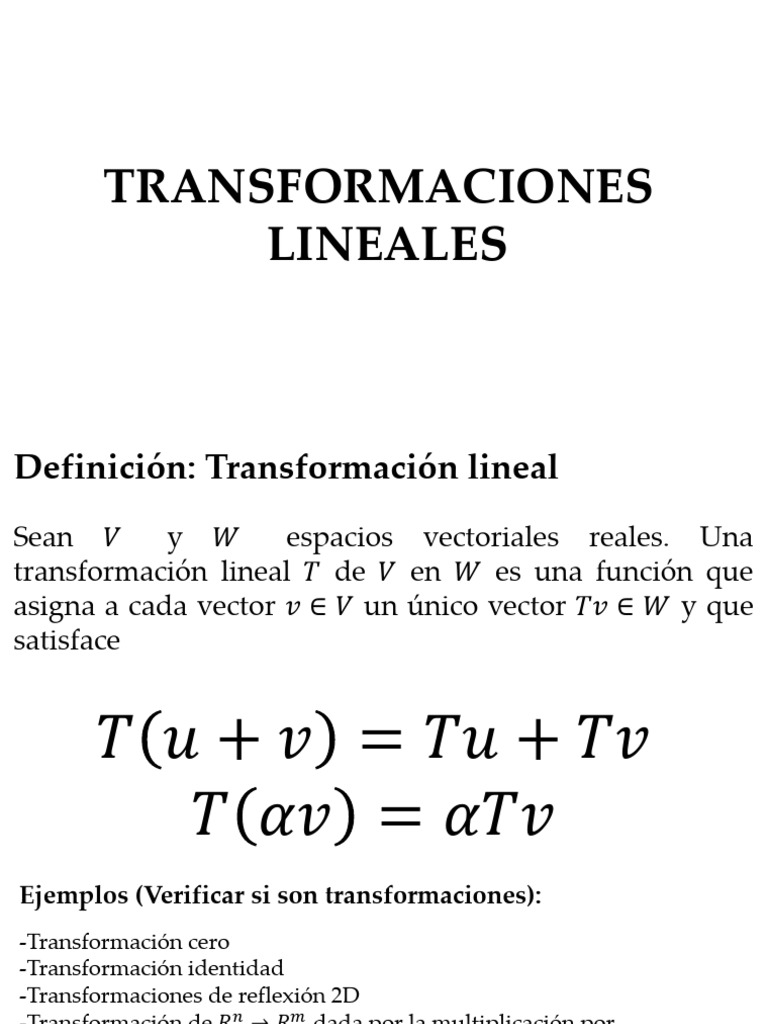 Semana1 Transformaciones Lineales | PDF | Mapa lineal | Base (álgebra lineal)