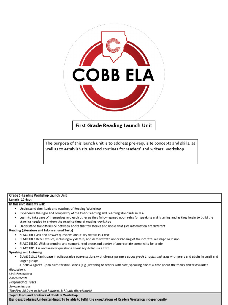 Revised 1st Grade Reading Launch Unit Overview and Lessons | PDF ...
