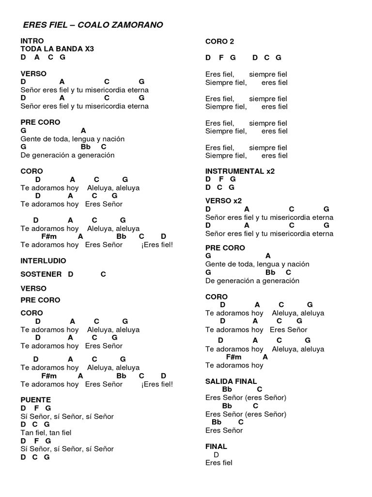 Acordes De Eres Fiel Coalo Zamorano Pdf