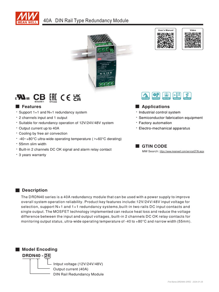 DRDN40-spec | PDF | Relay | Electrical Engineering