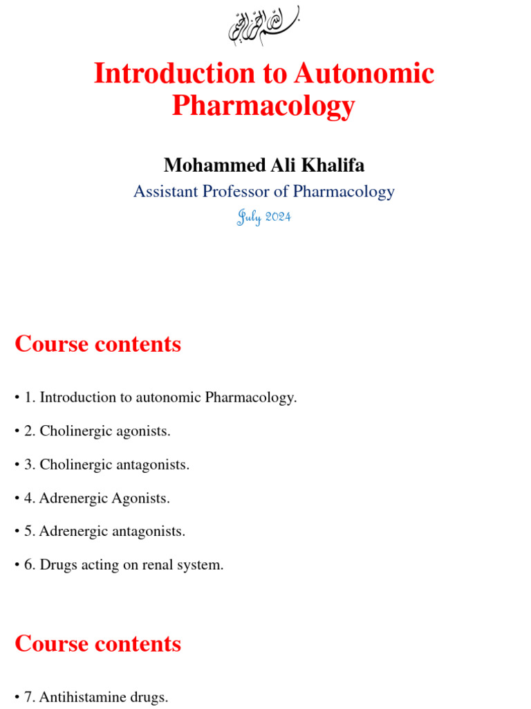 Introduction To Autonomic Pharmacology | PDF | Receptor Antagonist ...