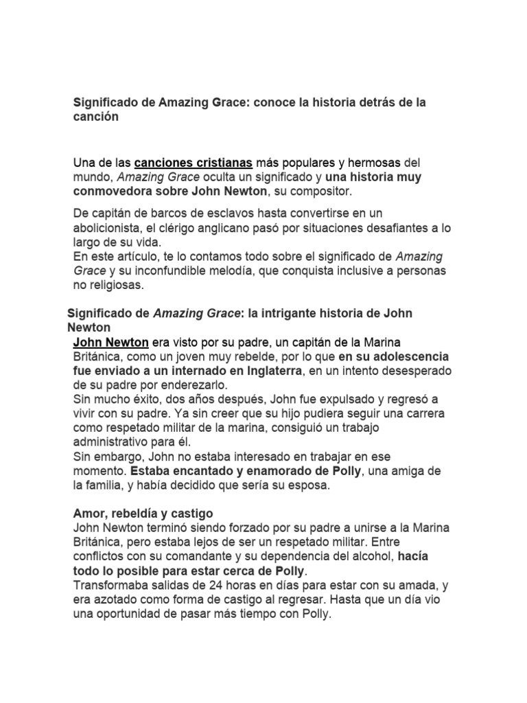 Significado y origen de Amazing Grace | PDF | Gracia asombrosa | Esclavitud