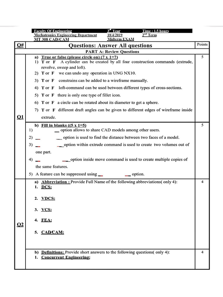 Mid-Term Exam CAD-CAM | PDF