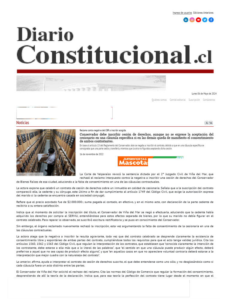 Conservador Debe Inscribir Cesión de Derechos, Aunque No Se Exprese La ...