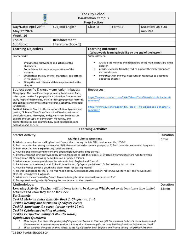 English Planner (Week 16) | PDF | Learning | Differentiated Instruction