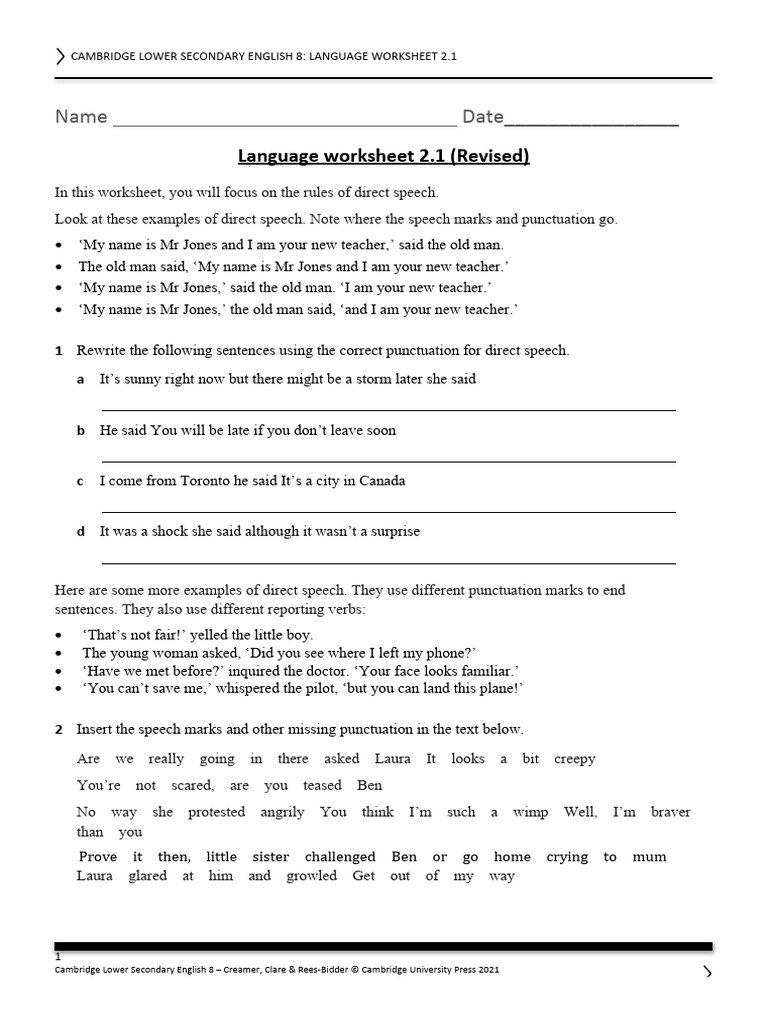 Direct Speech Punctuation Practice | PDF | English Language | Syntax