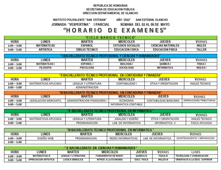 Horario Examenes 2022 | PDF | Science