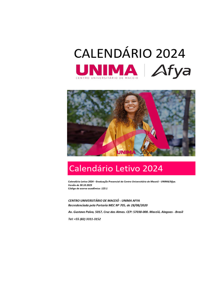 Calendário Letivo 2024 - UNIMA Afya | PDF