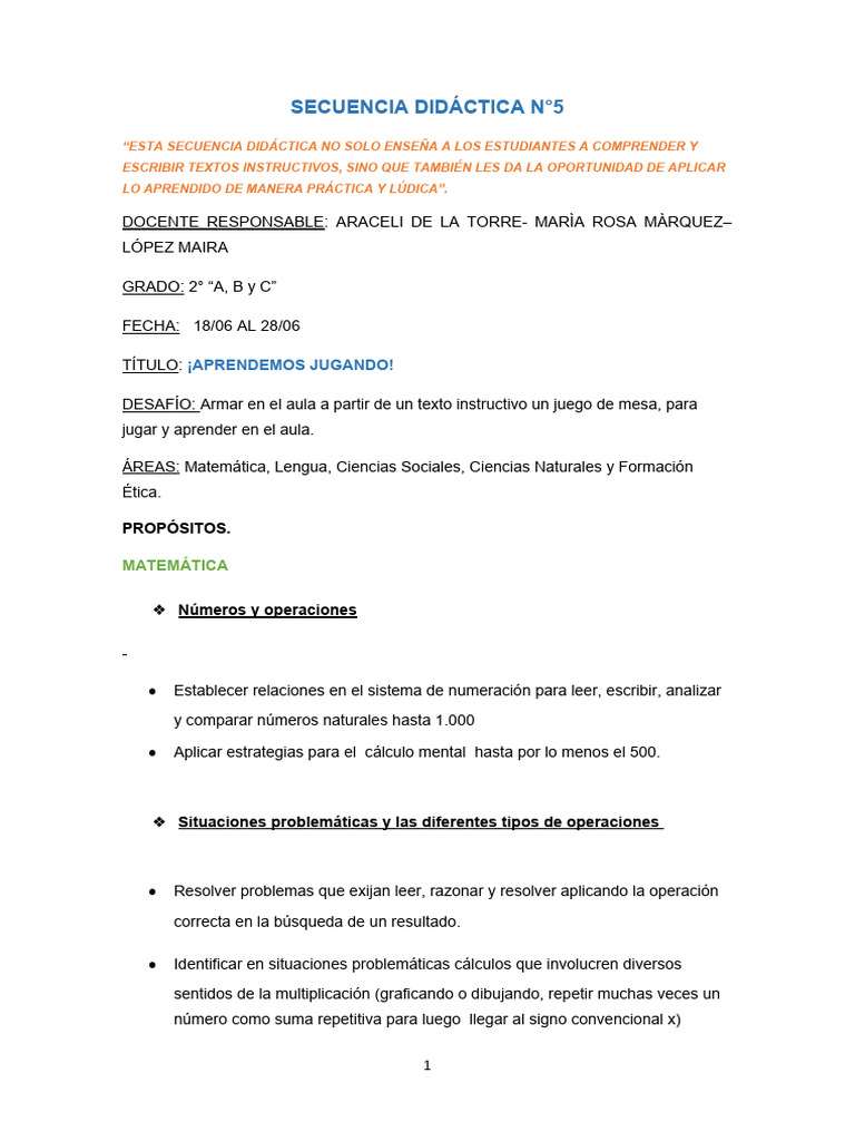 Secuencia #5 | PDF | Escritura | Multiplicación