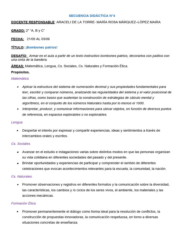 Secuencia Didáctica: Bombones Patrios | PDF | Alfabeto | Comunicación