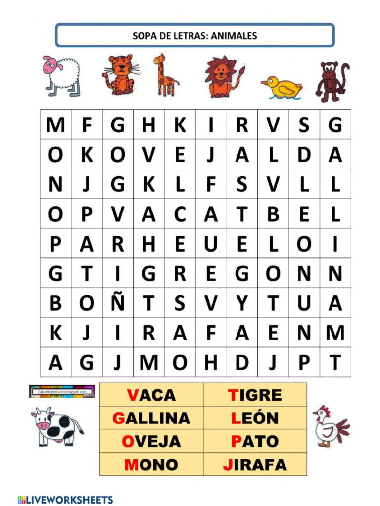 Sopa de Letras Animales | PDF