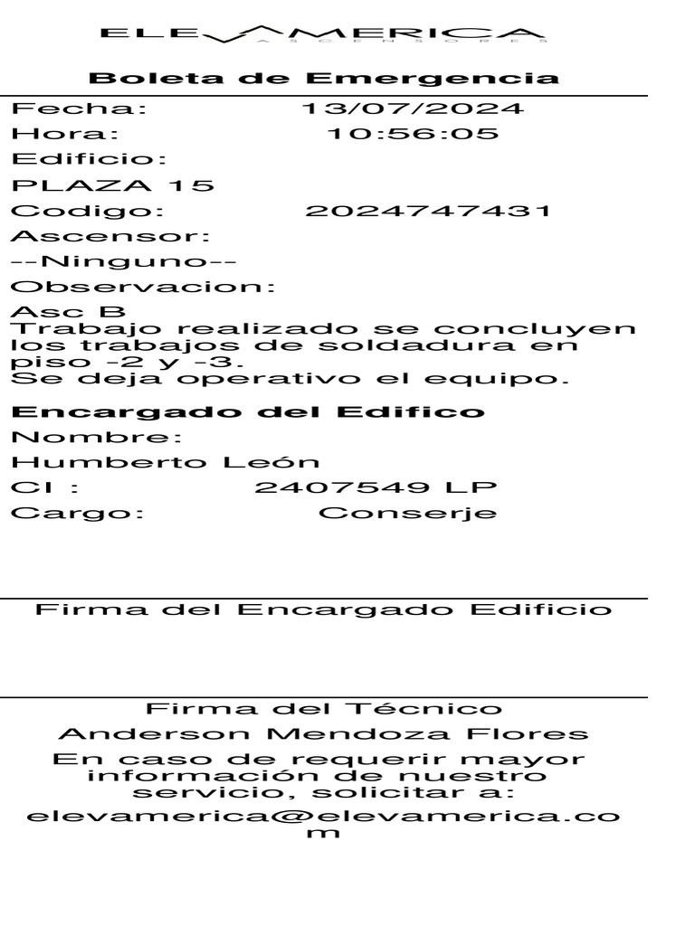 Informe de Reparación de Ascensor | PDF