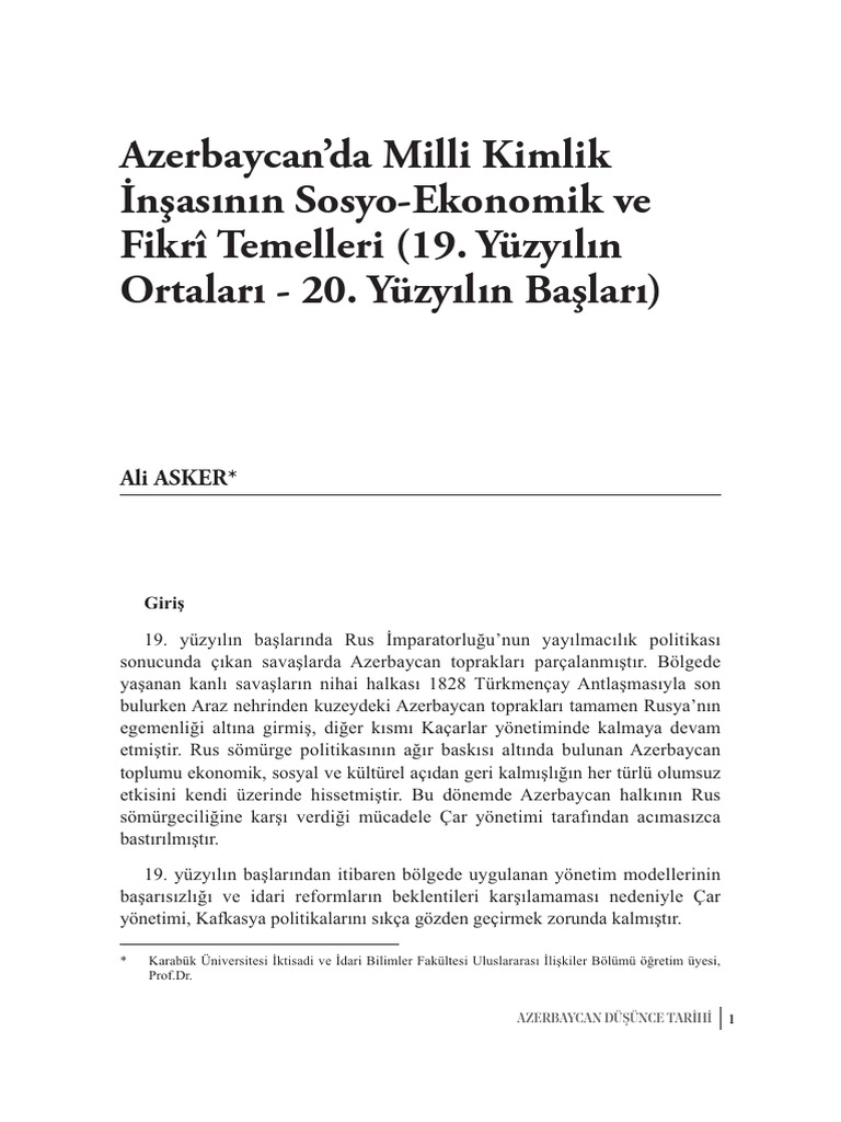 Ali Asker. Azerbaycan'Da Milli Kimlik İnşası | PDF