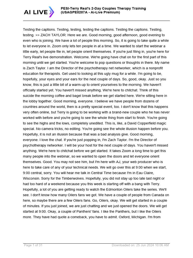 Transcript Terry Reals 2day Couples Therapy Day 1 Am | PDF | Narcissism ...