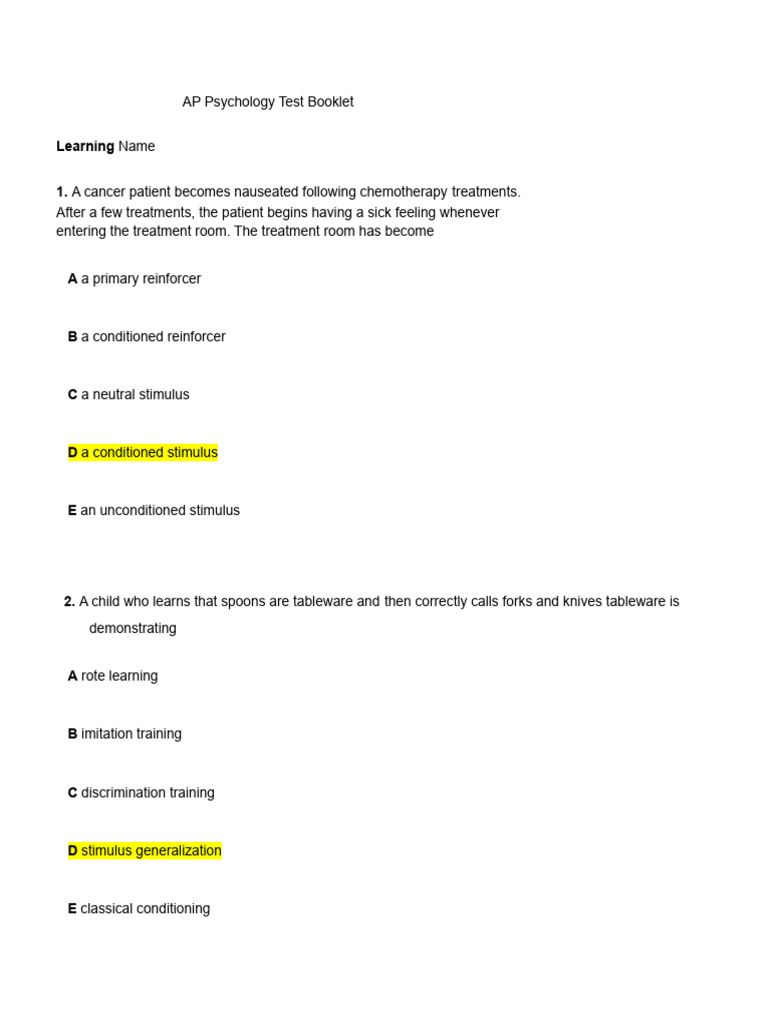 AP Psych Learning - Quiz | PDF | Reinforcement | Classical Conditioning