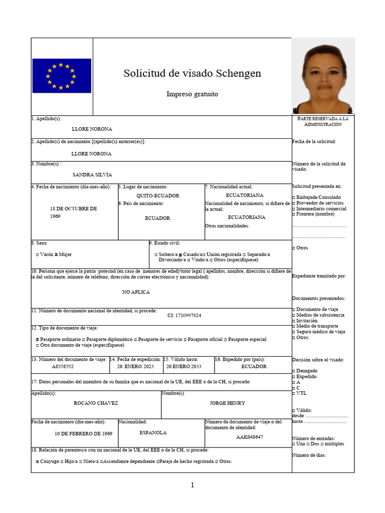 Schengen Visa Application Form Spanish | PDF | Visa de viaje ...