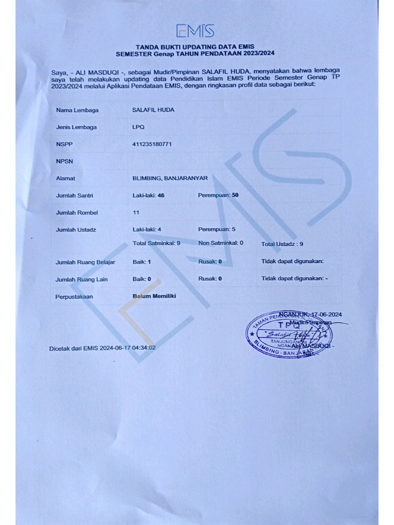 BAP TPQ SALAFIL HUDA Genap 2023-2024-20240619122343 | PDF