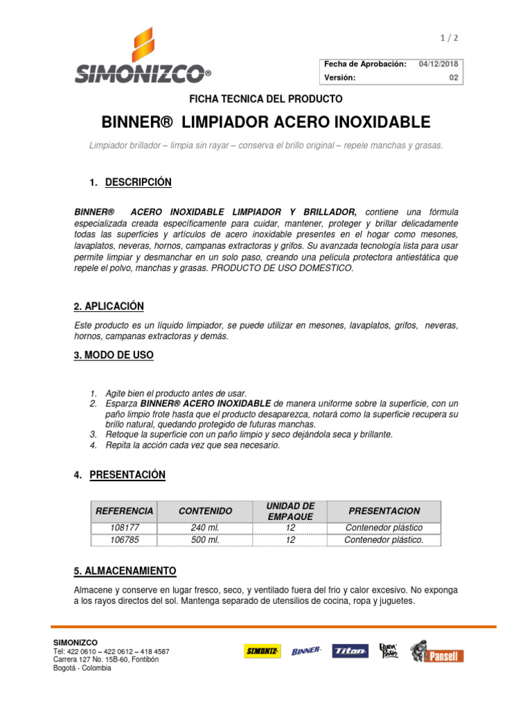 Ficha Tecnica Binner | PDF | Lavavajillas