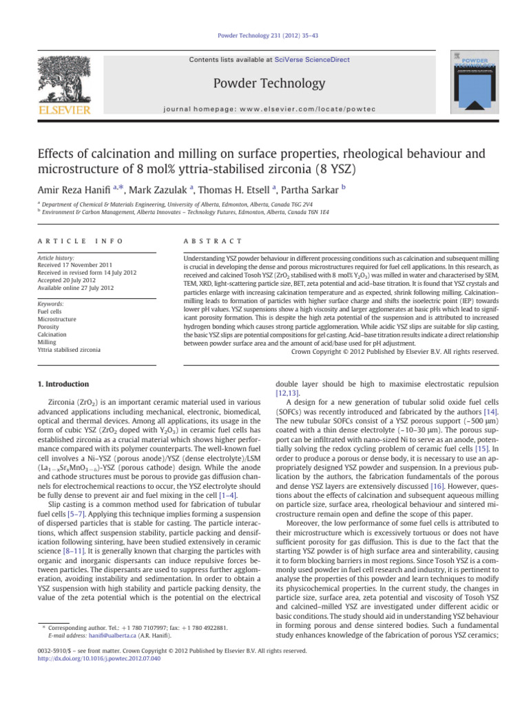 Effects of Calcination and Milling On Su | PDF | Solid Oxide Fuel Cell | Sintering