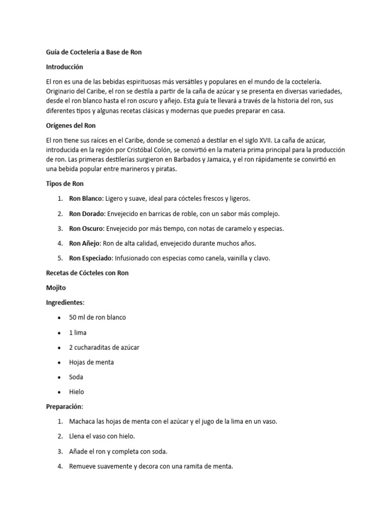 Guía de Coctelería A Base de Ron | PDF | Ron | Bebida