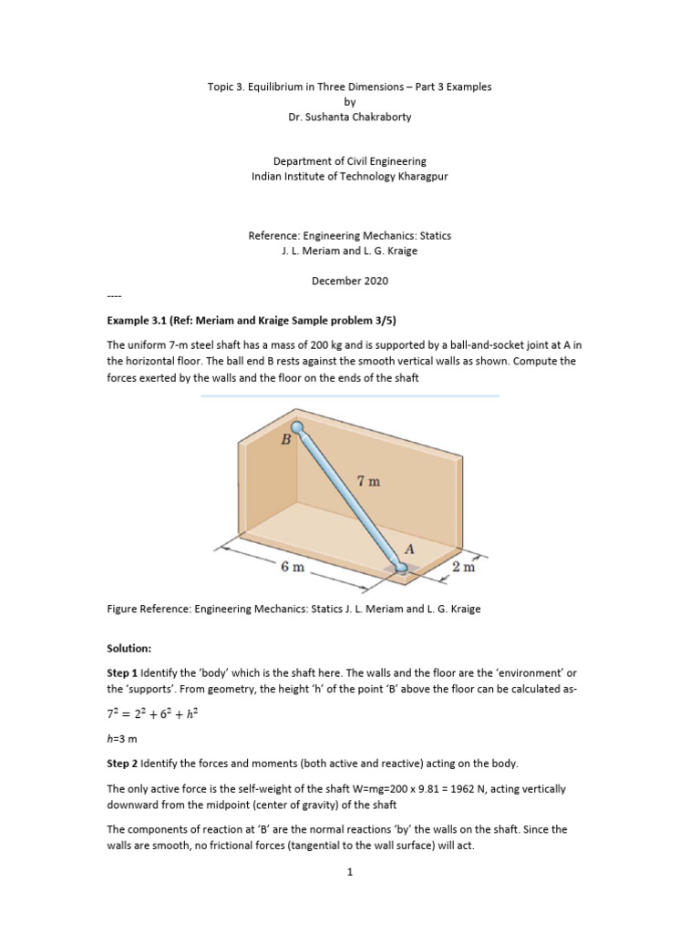 Equilibrium in 3D Example Note | PDF | Force | Euclidean Vector