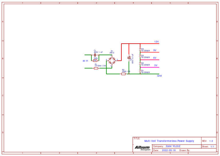 Schematic - Multi Volt Transformerless Power Supply - 2022-09-18 | PDF | Electrical Engineering