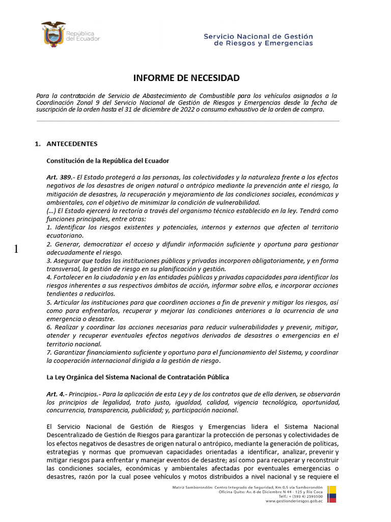SNGRE CZ9 Informe de Necesidad Abastecimiento Combustible 2022 I Signed Signed Signed | PDF ...