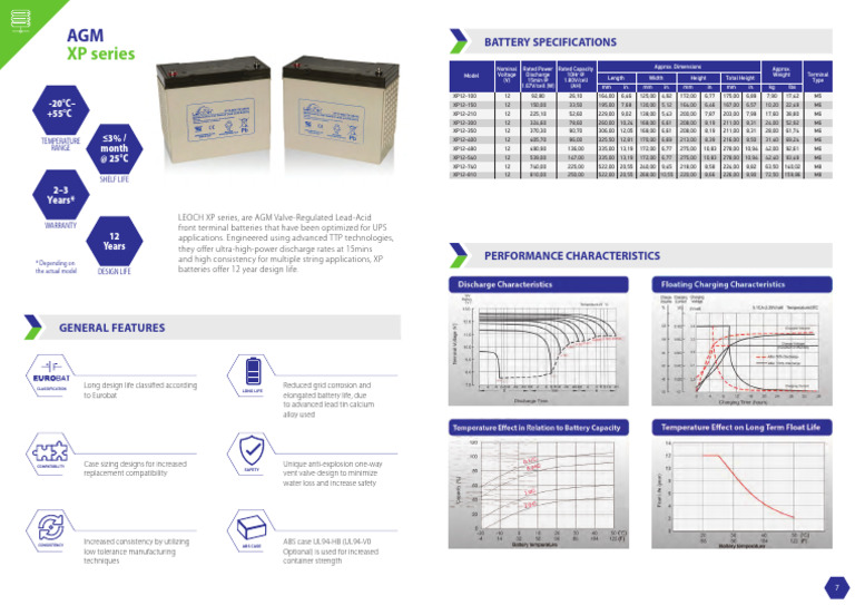 Leoch XP Series Battery Specifications | PDF | Electrical Engineering ...