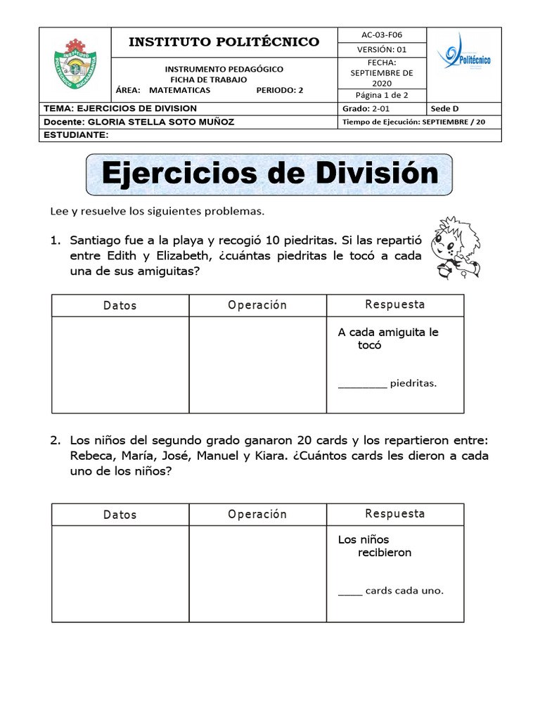 Ejercicios de Division Hta Gloria Soto | PDF