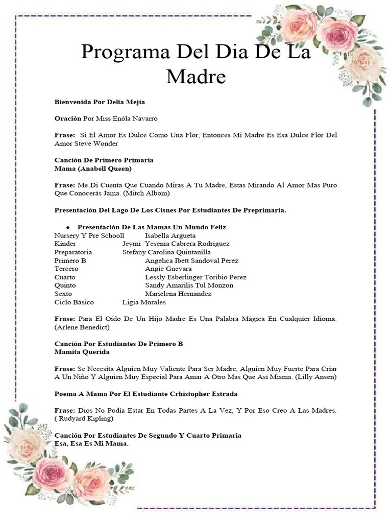 Programa Del Dia de La Madre | PDF