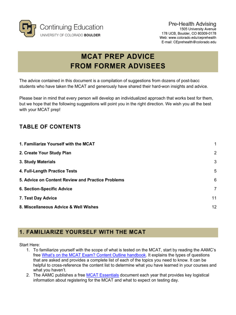 MCAT Prep Tips Updated Dec 2022 | PDF | Medical College Admission Test ...