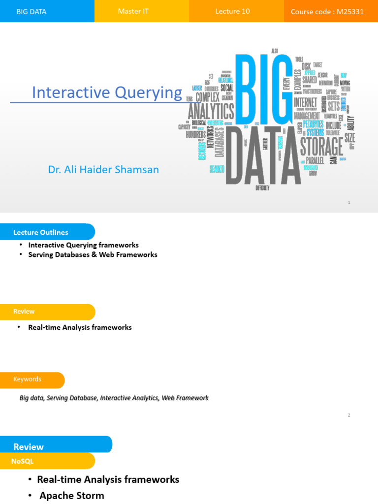 Lecture 10 - Interactive Querying | PDF | Relational Database | Apache Spark
