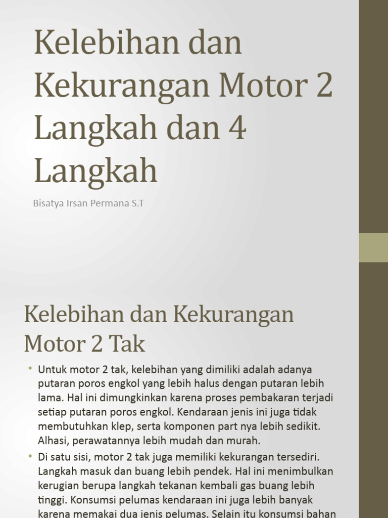 Kelebihan Dan Kekurangan Motor 2 Langkah Dan 4 | PDF