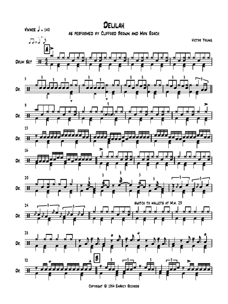 Max Roach Transcription, Delilah | PDF