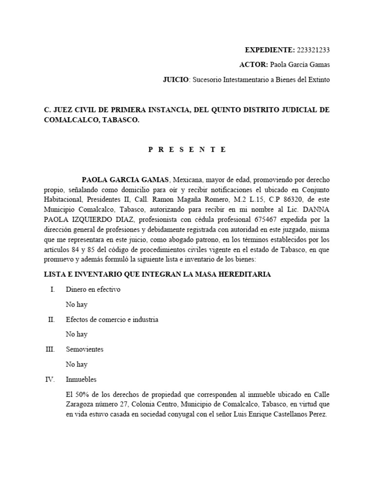 Escrito de Denuncia Intestamentario 2 | PDF | Derecho Civil (Common Law ...