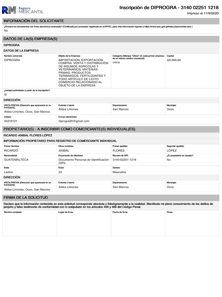 Formulario Diprogra | PDF