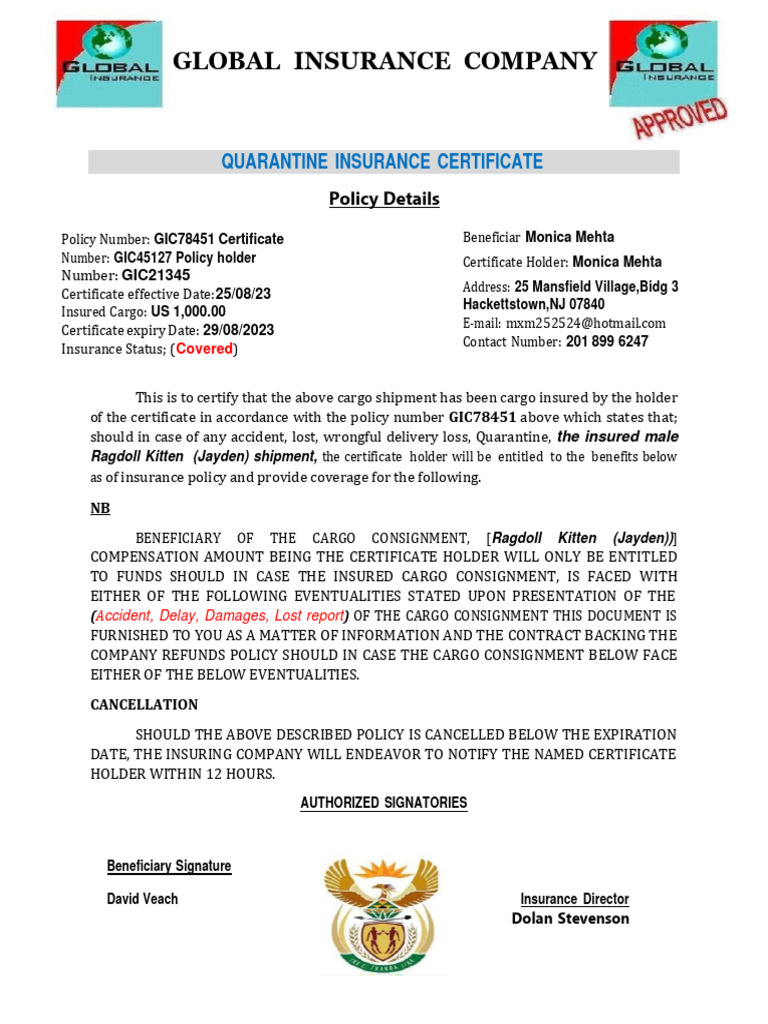 Monica insurance form | Download Free PDF | Insurance | Private Law