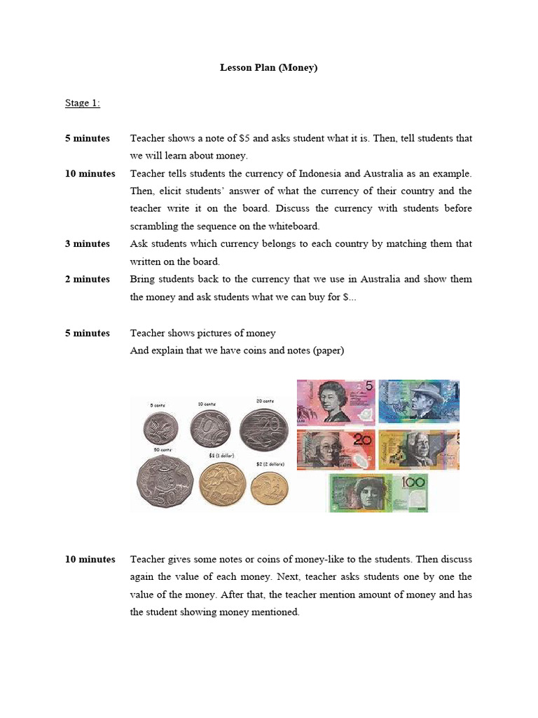 Lesson Plan (Money) | PDF | Money | United States Dollar