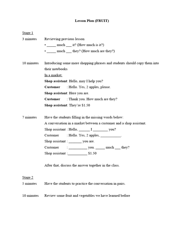 Lesson Plan (Friday) | PDF