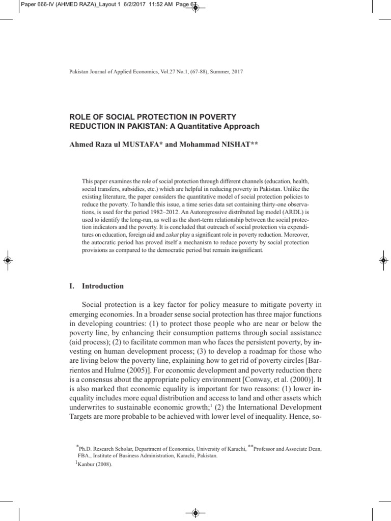 ROLE_OF_SOCIAL_PROTECTION_IN_POVERTY_RED | PDF | Welfare | Poverty