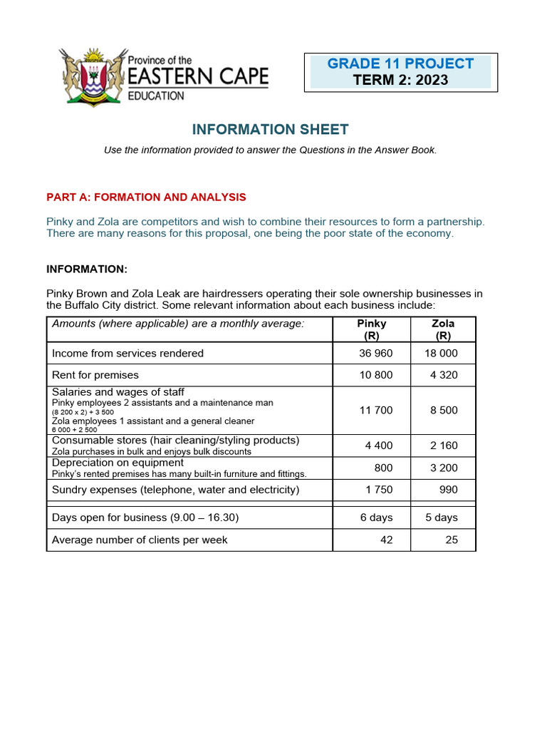 2023 Grade 11 PROJECT Information Sheet. Backup | PDF | Equity (Finance ...