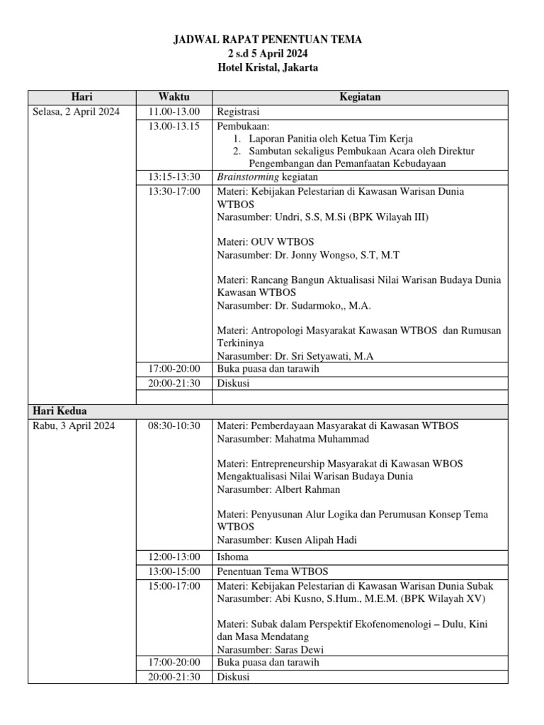 Jadwal Rapat Penentuan Tema (JKT) | PDF