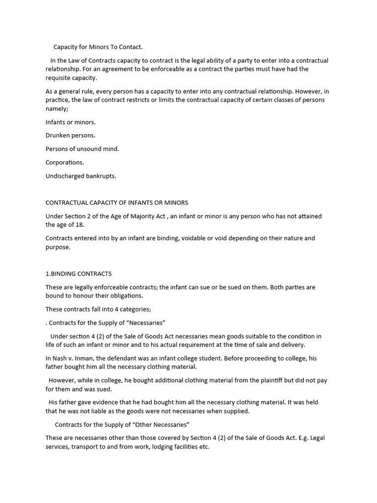 Contractual Capacity of Minors | PDF | Lawsuit | Law Of Obligations