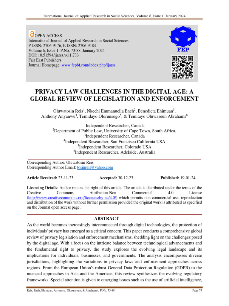 Privacy Law Challenges in The Digital Age A Global | PDF | Privacy ...