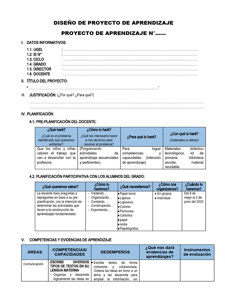 Diseño de Proyecto de Aprendizaje | PDF | Maestros | Enseñando